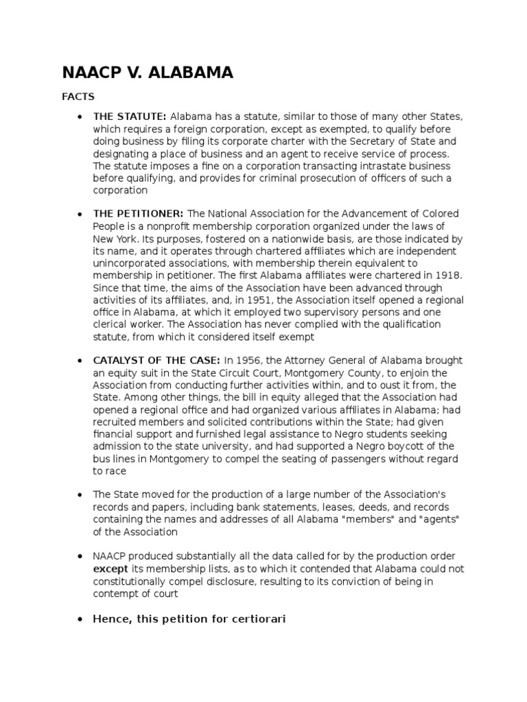 Naacp V. Alabama: Hence, This Petition For Certiorari | PDF | First ...