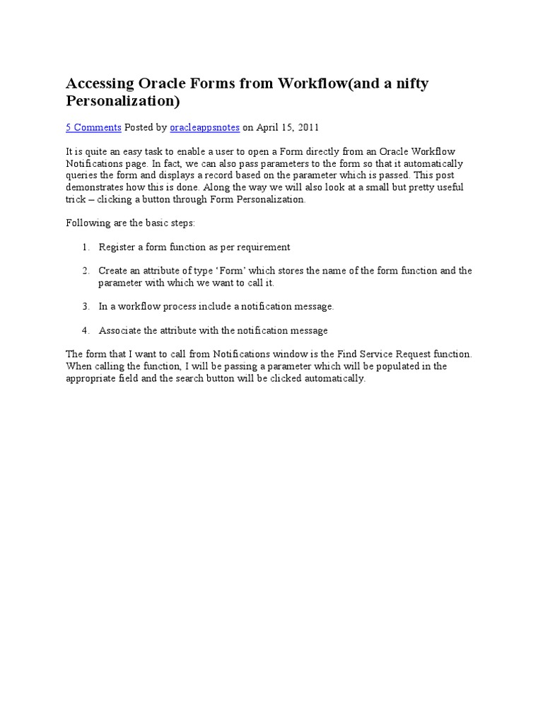 Accessing Oracle Forms From Workflow | PDF | Parameter (Computer ... Accessing Oracle Forms From Workflow | PDF | Parameter (Computer ...