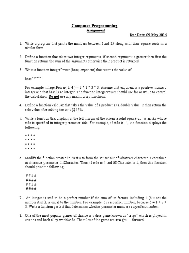 Computer Programming Assignment 15 Functions And Arrays Pdf Array Data Type Parameter 5833