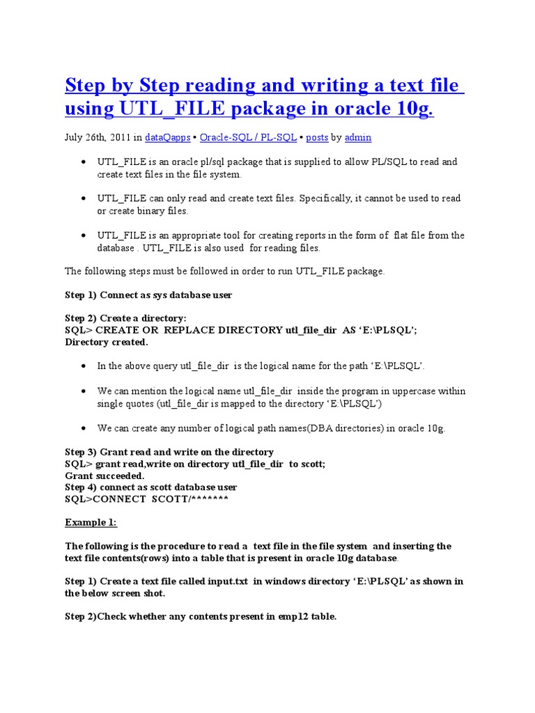 Step By Step Reading And Writing A Text File Using Utl Pdf Oracle Database Pl Sql