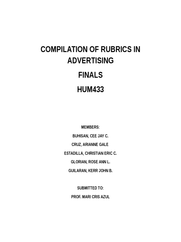 Compilation of Rubrics in Advertising Finals HUM433 | PDF | Rubric (Academic) | Advertising