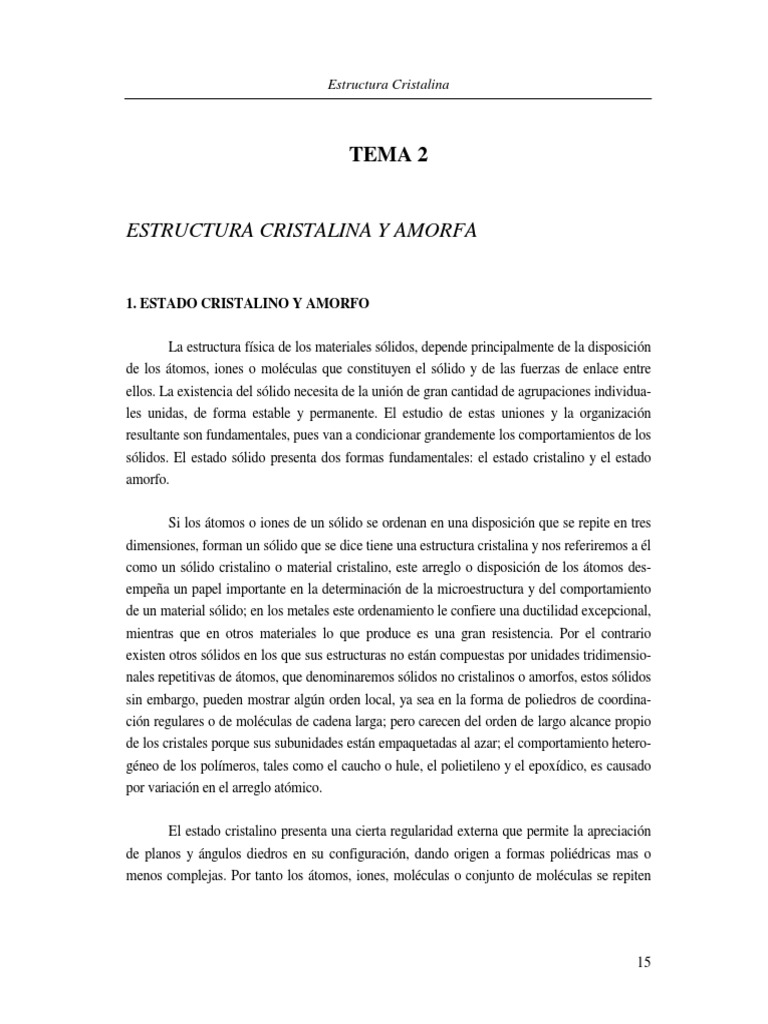 2.estructura Cristalina y Amorfa | PDF | Cristal | Estructura cristalina
