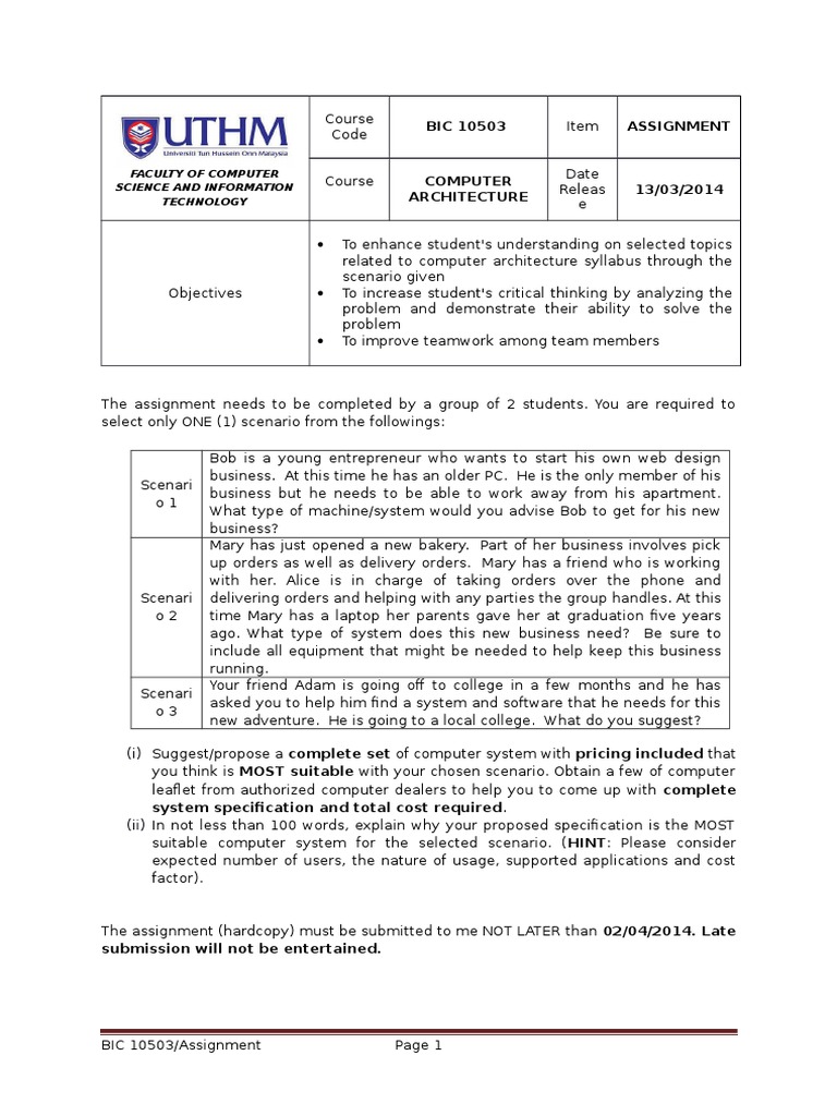 BIC10503 Assignment Description | PDF