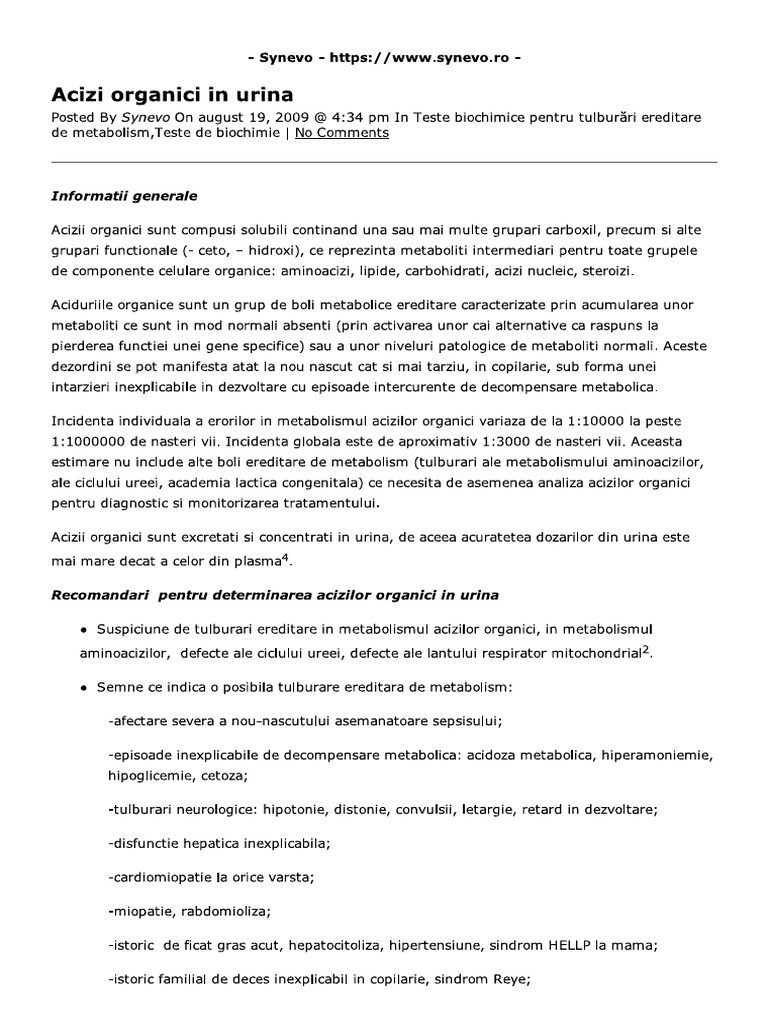 Acizi Organici in Urina - Synevo | PDF