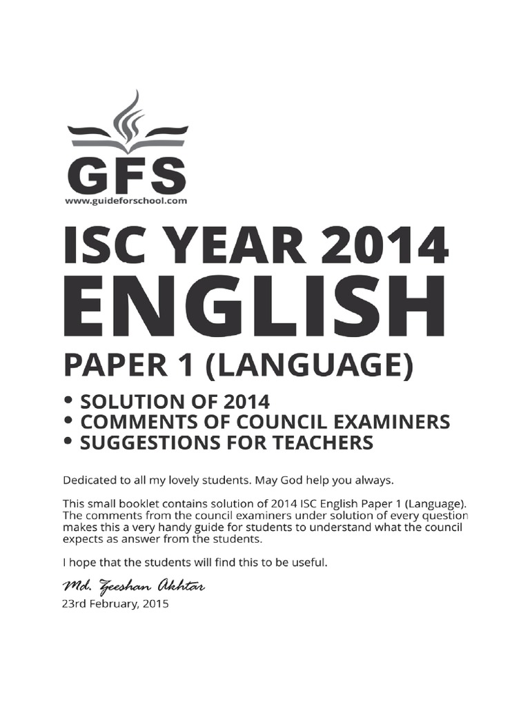 ISC 2014 English Language Paper 1 Solved Paper | PDF | Reading ...