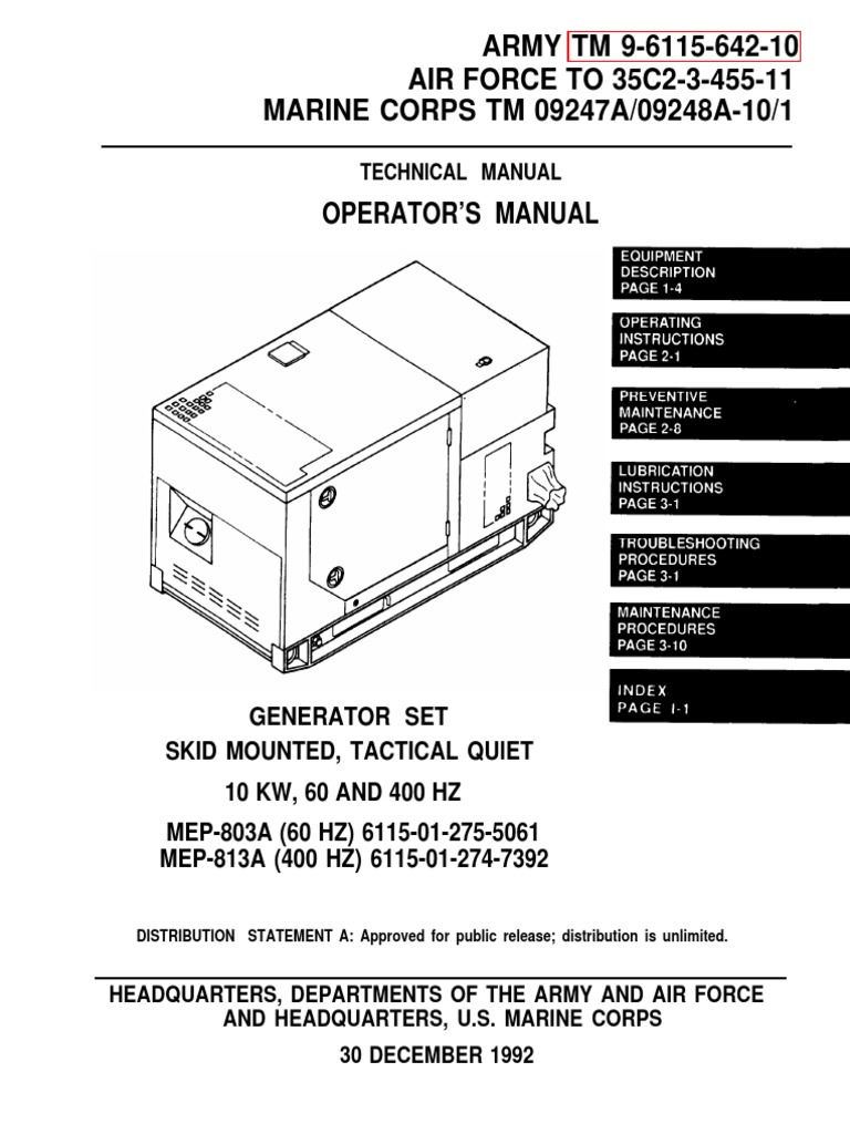MEP-803A Operator's Manual | PDF | Relay | Diesel Engine