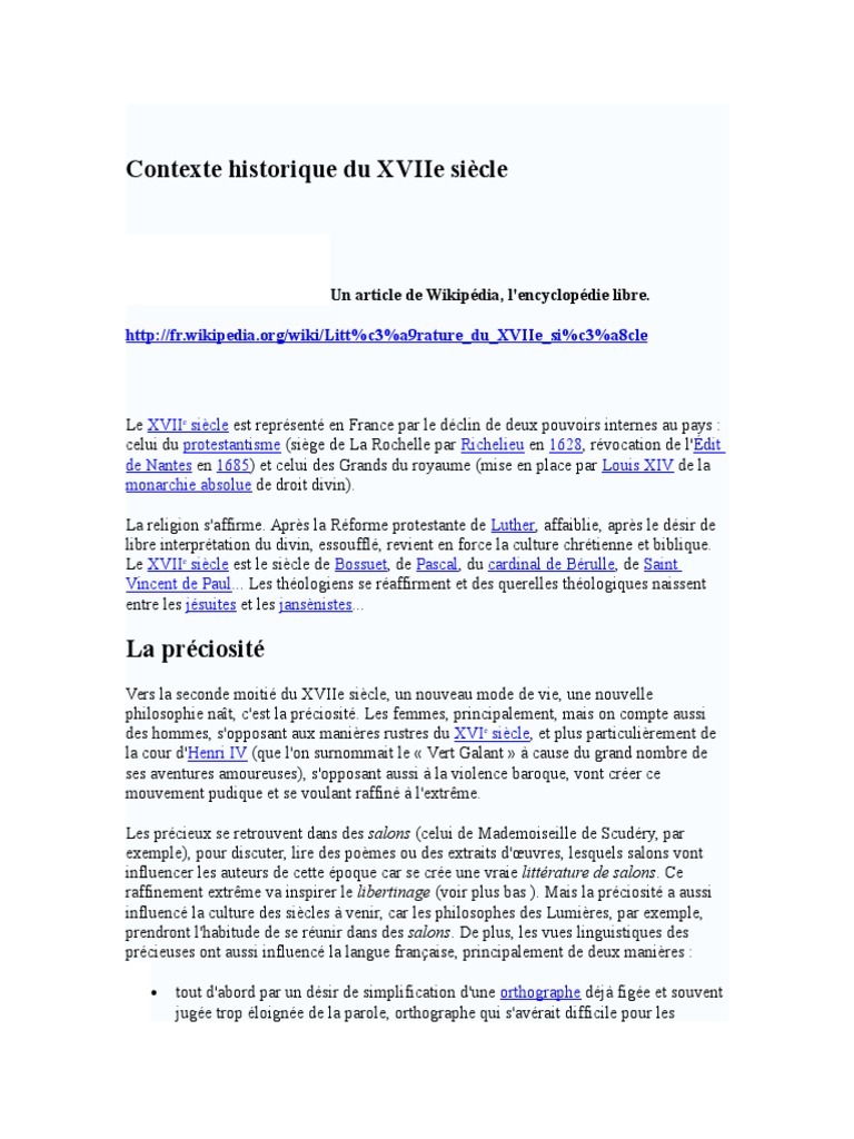 Contexte historique du XVIIe siècle | PDF | Classicisme | Baroque