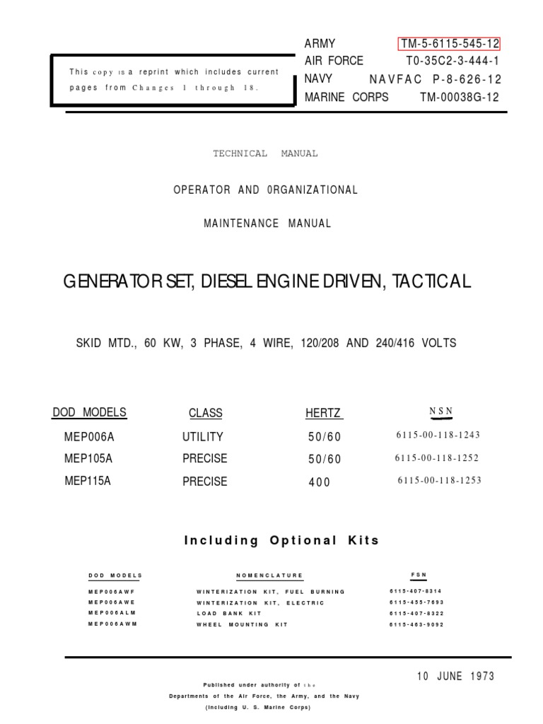 MEP-006A Generator Maintenance Manual | PDF | Machines | Mechanical ...