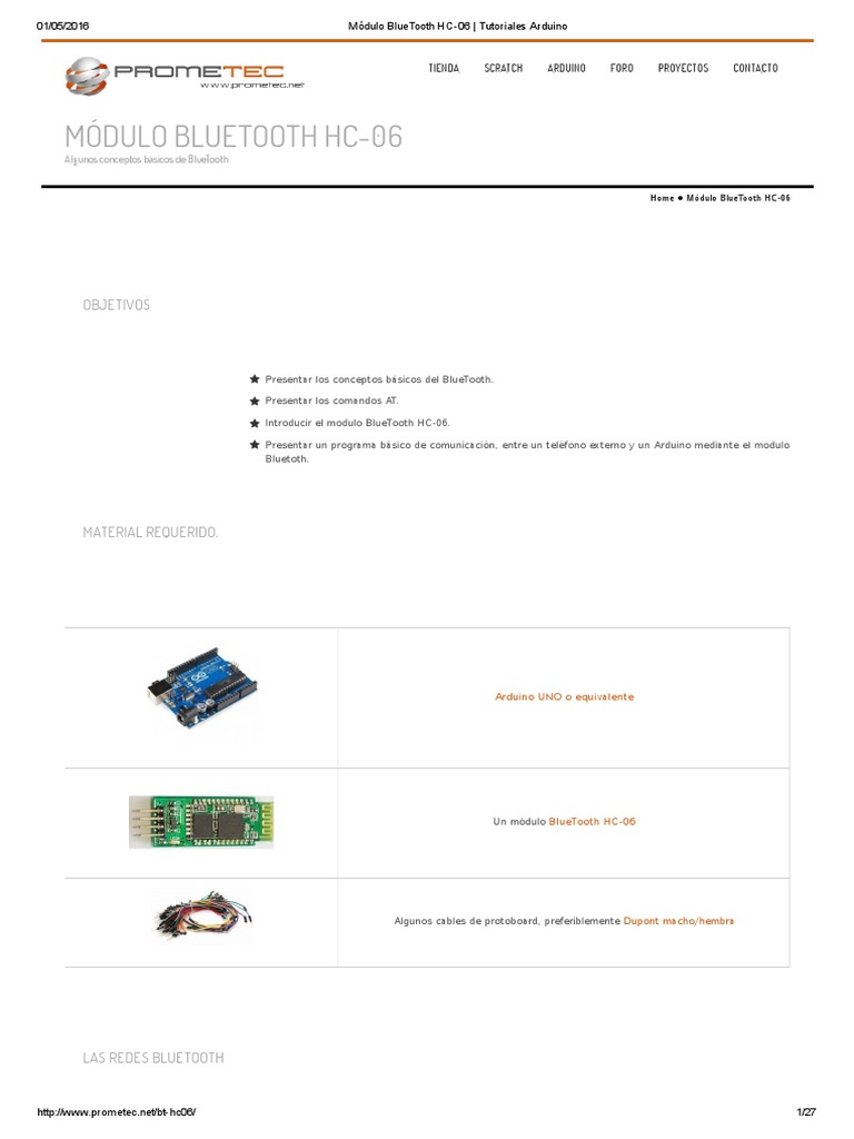 Módulo Bluetooth Hc 06 Tutoriales Arduino1 Pdf Módem Arduino