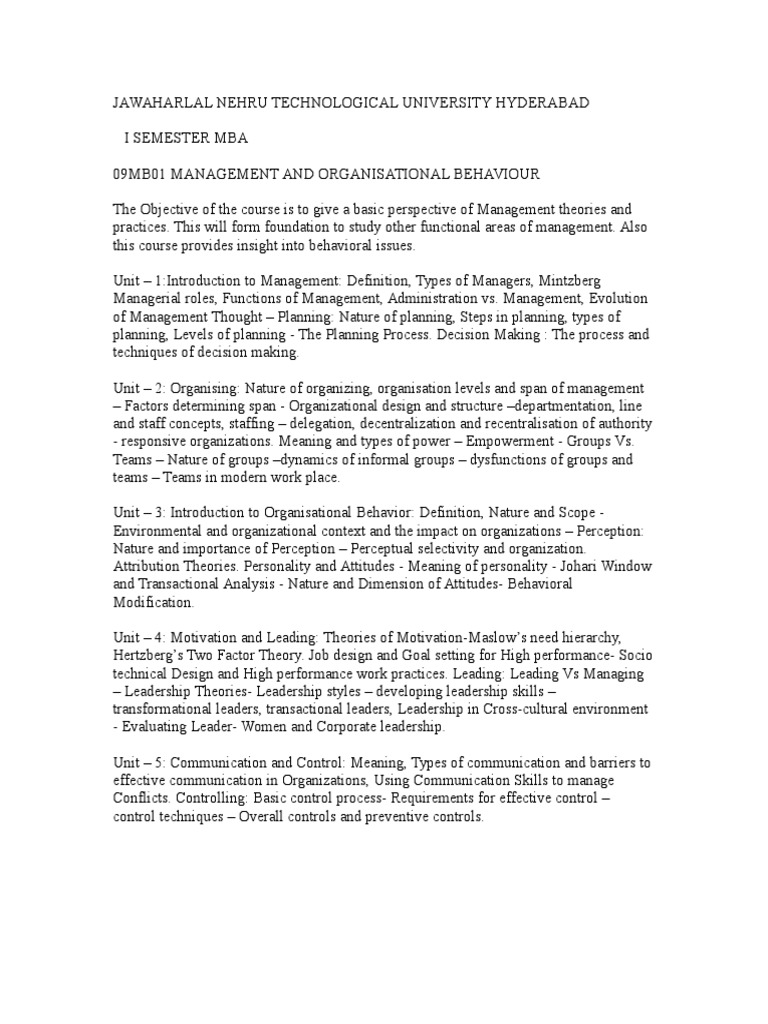MBA 1st Semester Syllabus Overview | PDF