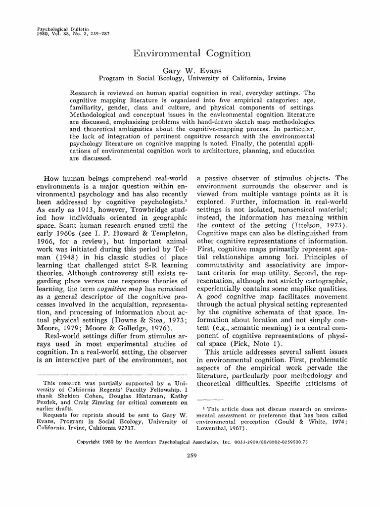 Environmental Cognition | Cognition | Psychology & Cognitive Science