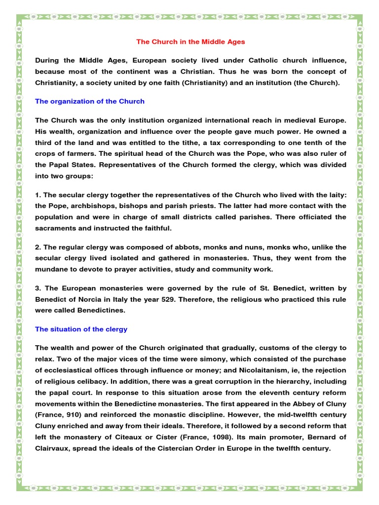 The Church in The Middle Ages PDF | PDF | Pope | Catholic Church
