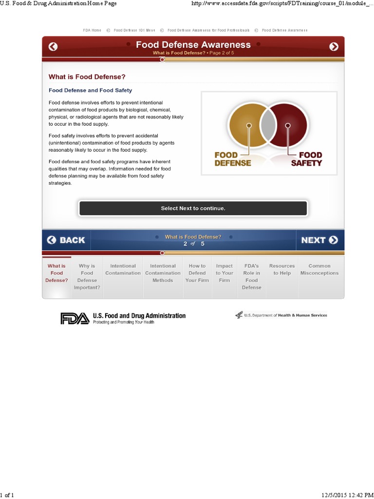 FDA Home Food Defense 101 Menu Food Defense Awareness For Food ...
