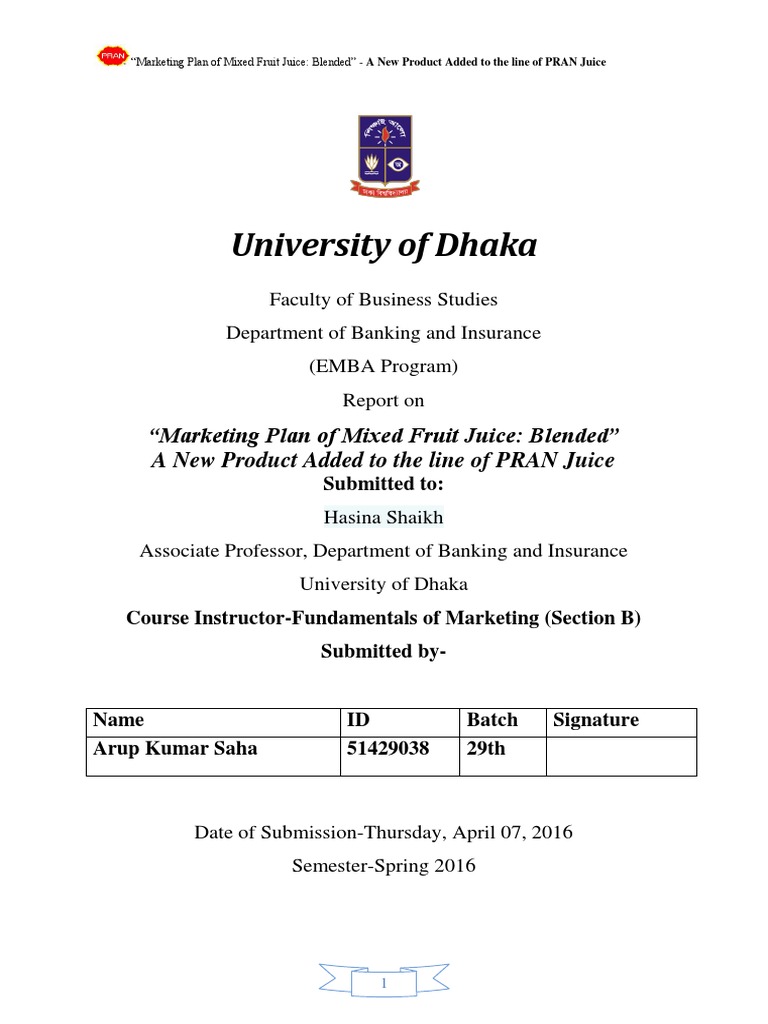 PRAN's Mixed Fruit Juice Marketing Plan | PDF | Market Segmentation | Drink