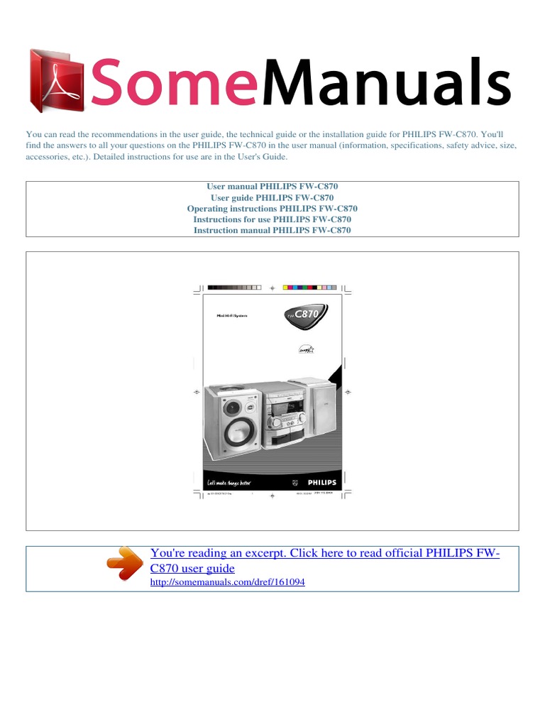 User Manual Philips FW c870 e | PDF | Loudspeaker | Compact Disc