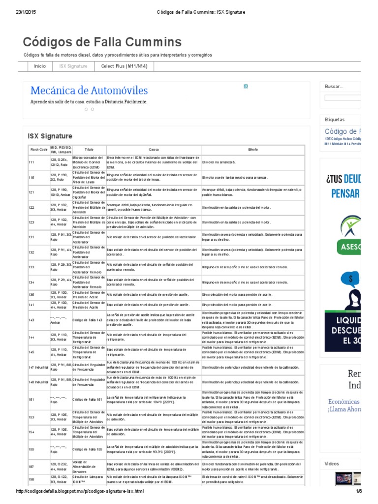Códigos de Falla Cummins - ISX Signature | PDF | Solenoide | Electrónica