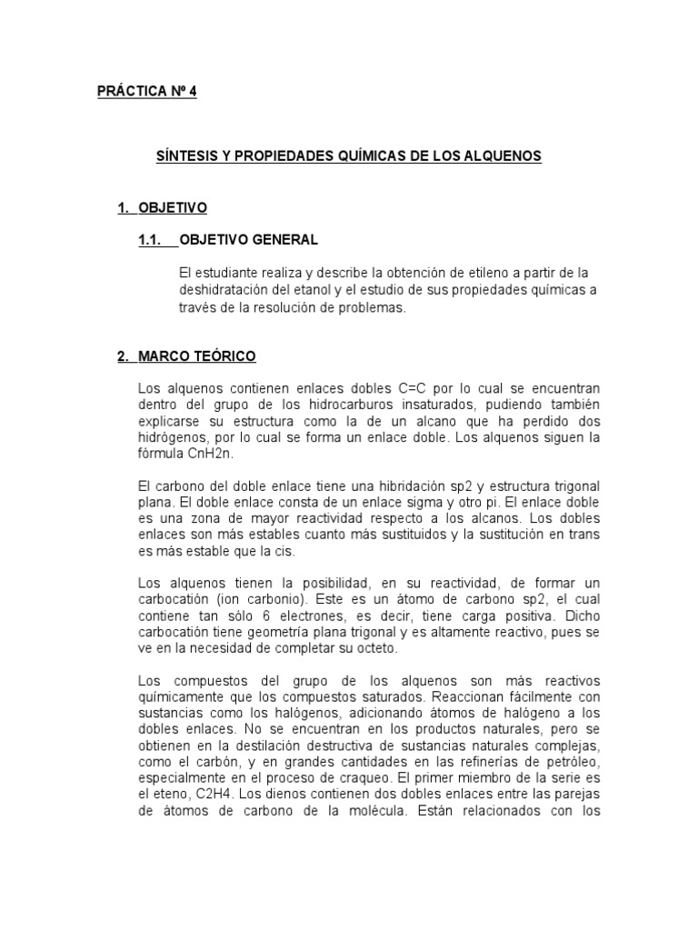 Laboratorio Alquenos | PDF | Alqueno | Hidrocarburos