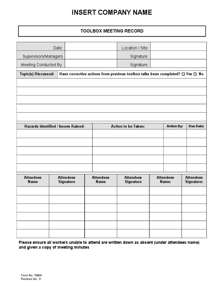 Toolbox Meeting Record-Sample Form | PDF | Business