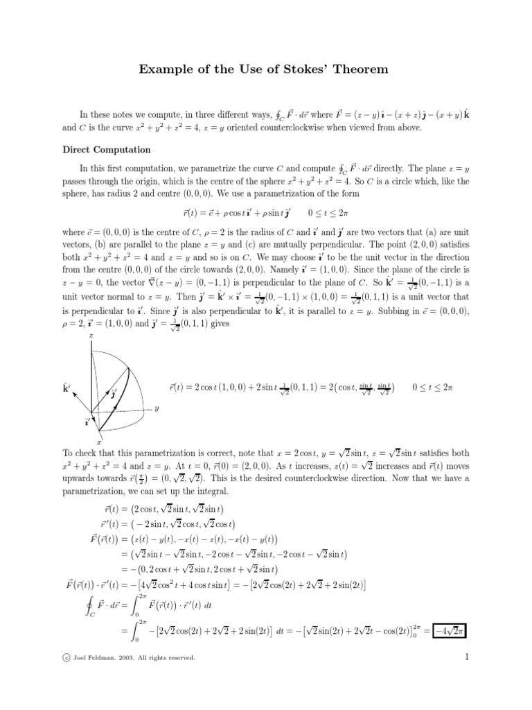 Example of The Use of Stokes' Theorem | PDF | Integral | Plane (Geometry)
