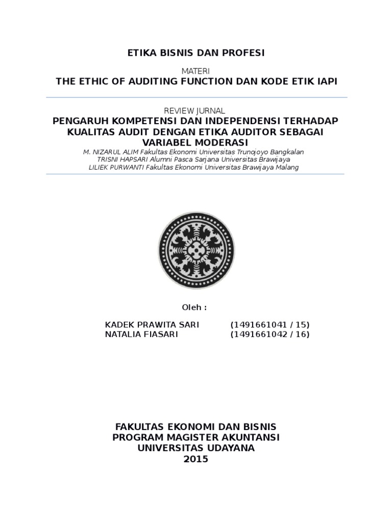 The Ethic of Auditing Function Dan Kode Etik IAPI | PDF | Hukum