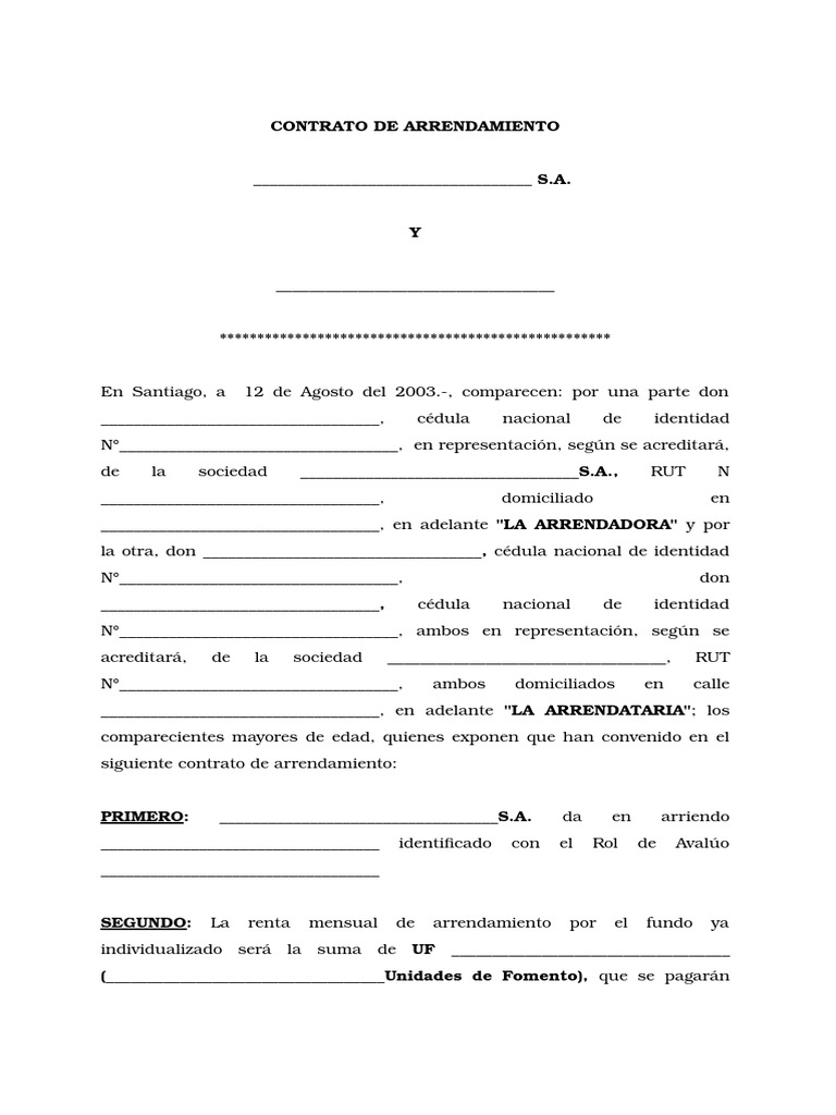 Modelo Contrato Arriendo | PDF | Alquiler | Propiedad