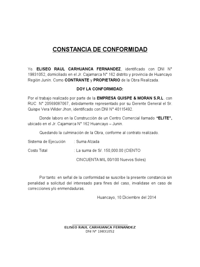 Constancia de Conformidad | PDF