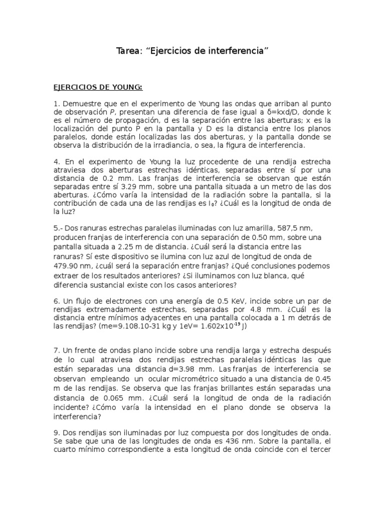 Ejercicios de Interferencia | PDF | Ligero | Reflexión (Física)