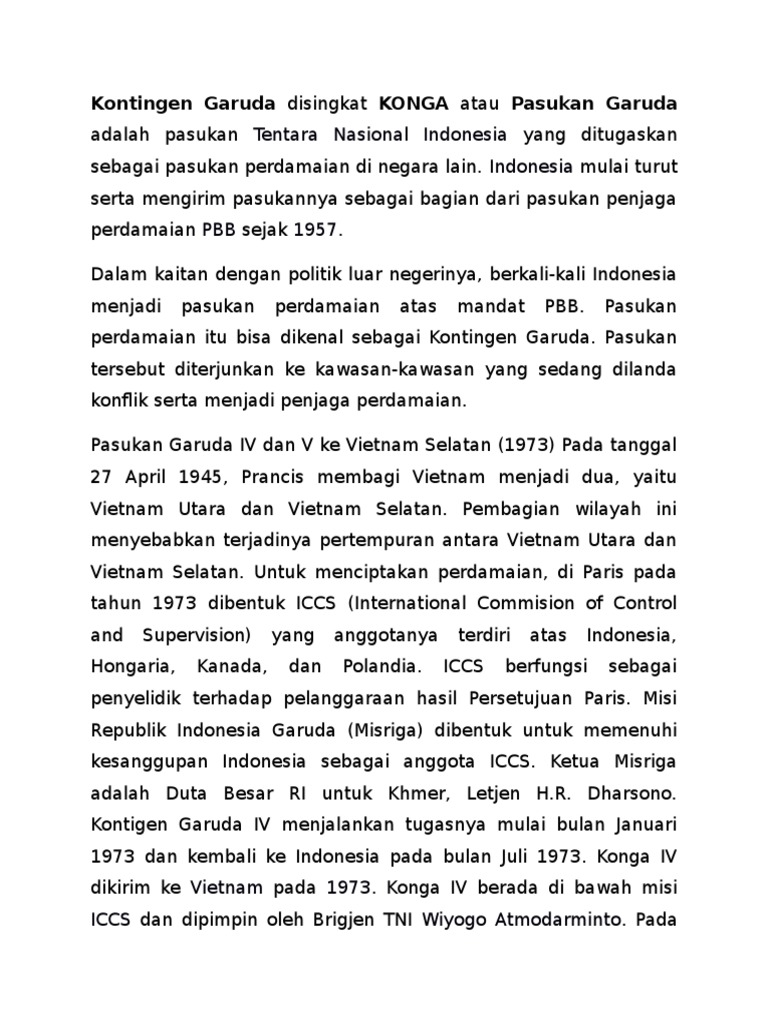 Kontingen Garuda Disingkat KONGA Atau Pasukan Garuda Adalah Pasukan ...