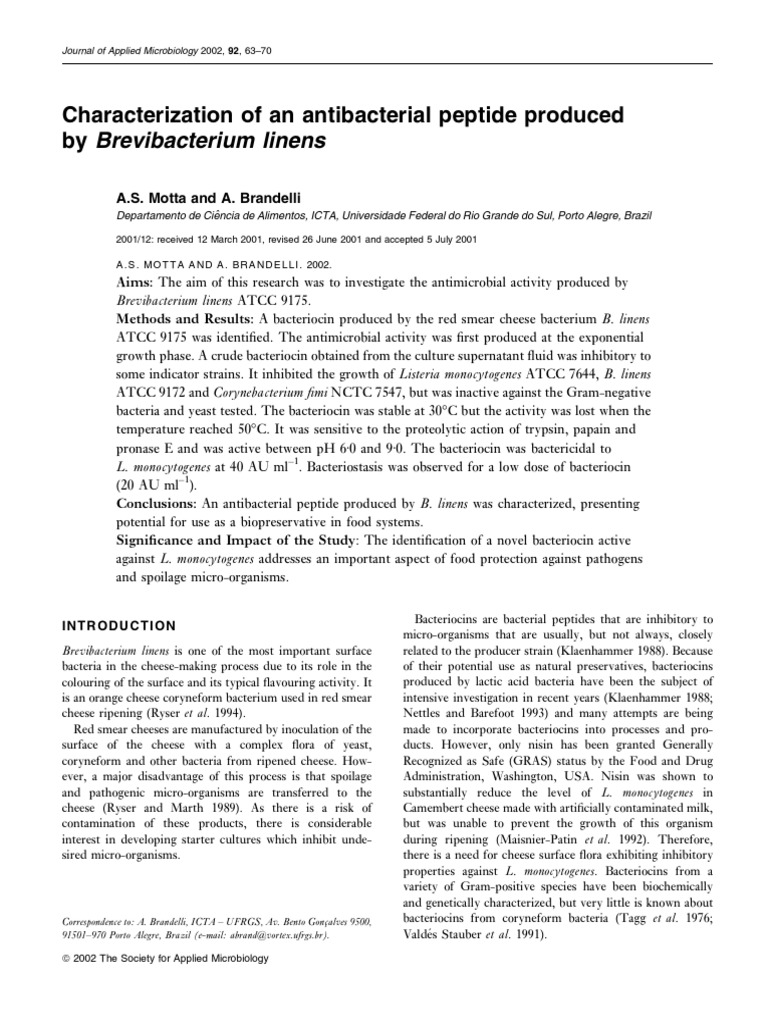 Characterization of An Antibacterial Peptide Produced by Brevibacterium ...