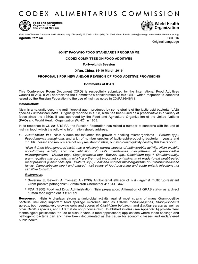 Nisin Preparation, Affirmation of GRAS Status As A Direct Human Food ...