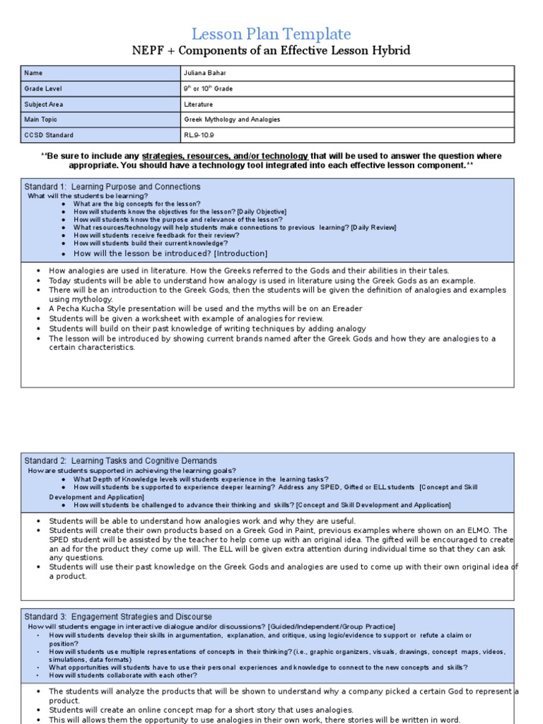 Greek Mythology Lesson Plan Template | PDF | Analogy | Communication
