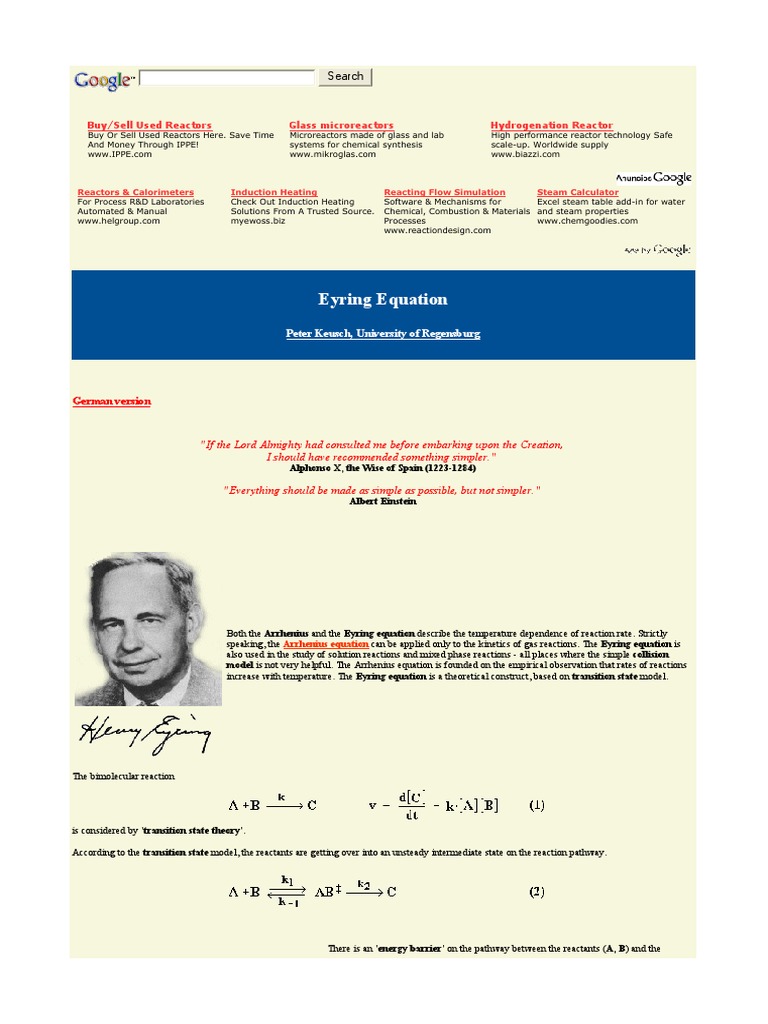 Eyring Equation | PDF | Activation Energy | Chemical Reactions