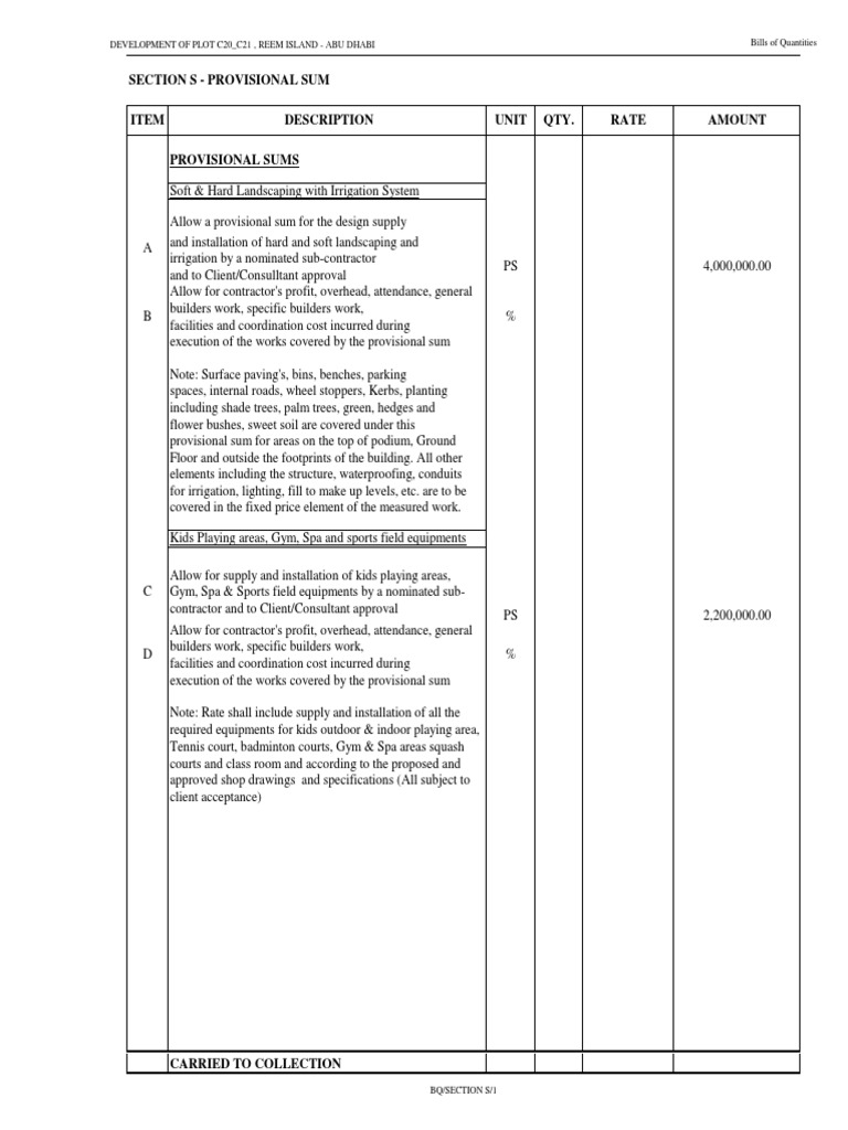 BOQ - Provisional Sum (Pool Lighting & Water Features) | PDF | Cost ...