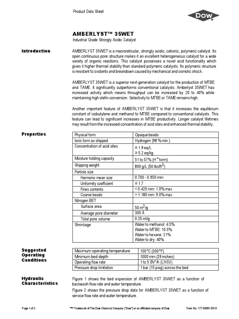 Amberlyst-35 DOW.pdf | Catalysis | Porosity