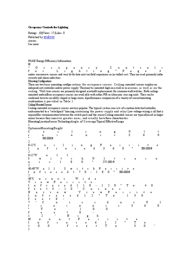 Occupancy Controls For Lighting | PDF | Lighting | Electrical Engineering