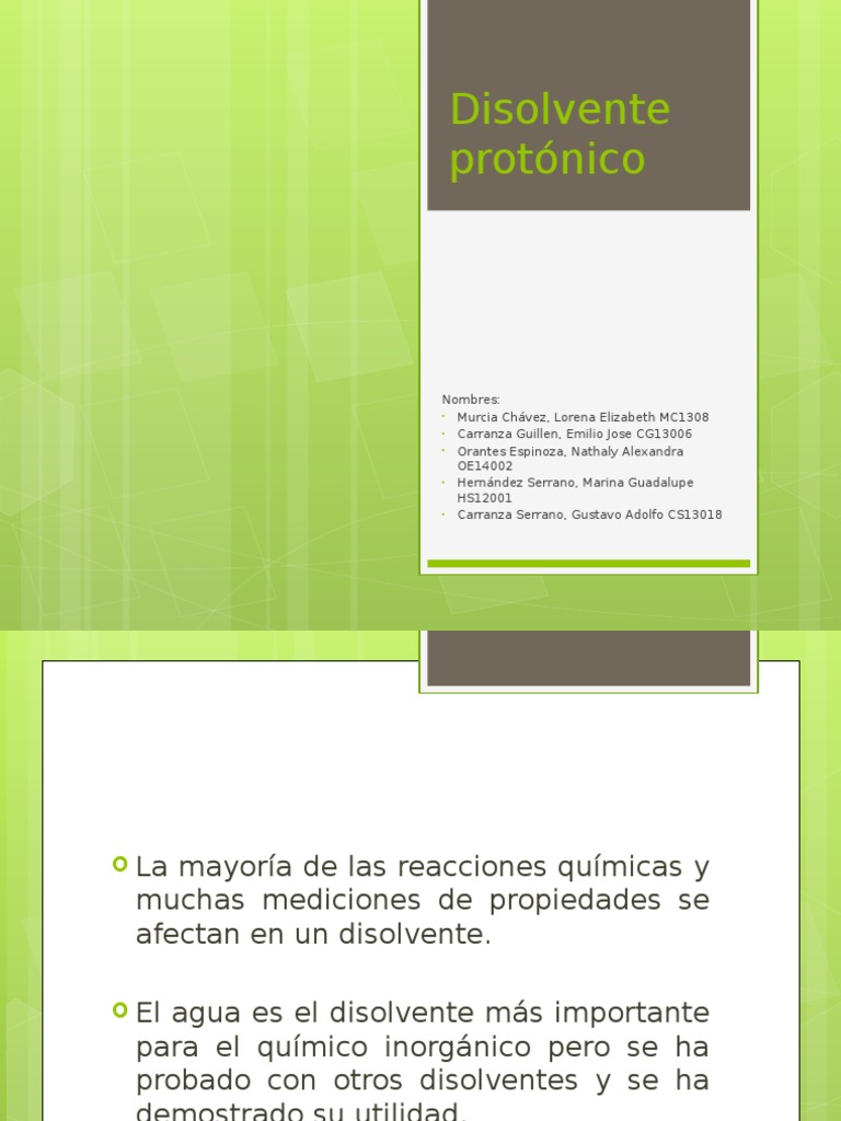 Disolventes Protónicos y sus Propiedades | PDF | Disociación (química ...