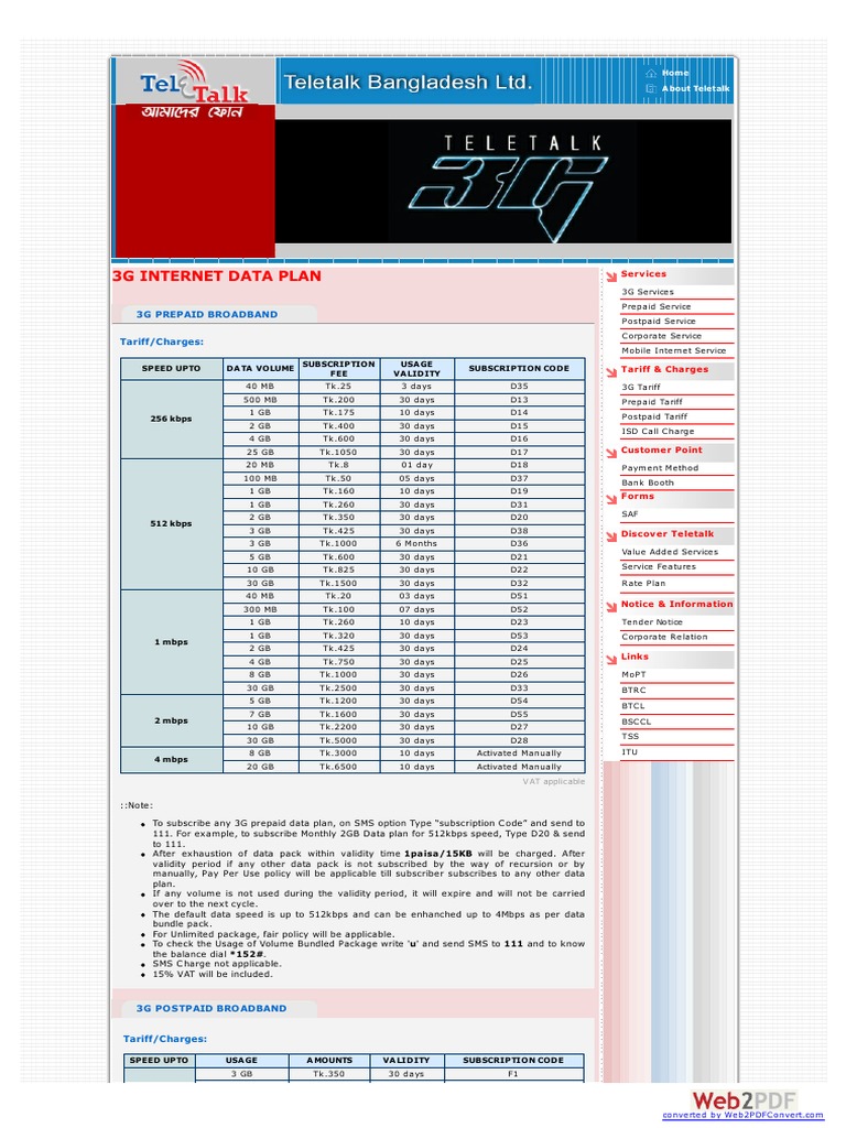 Teletalk 3G Data Plans | PDF | Software Defined Radio ...