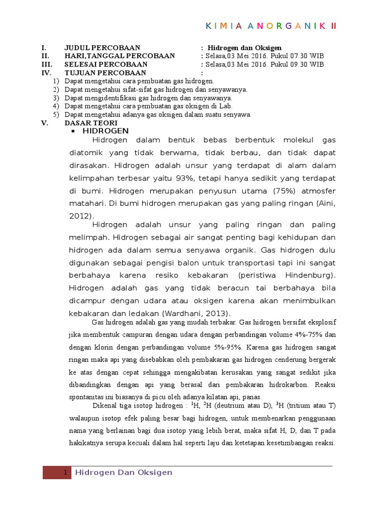 Hidrogen Oksigen Fix | PDF | Sains & Matematika