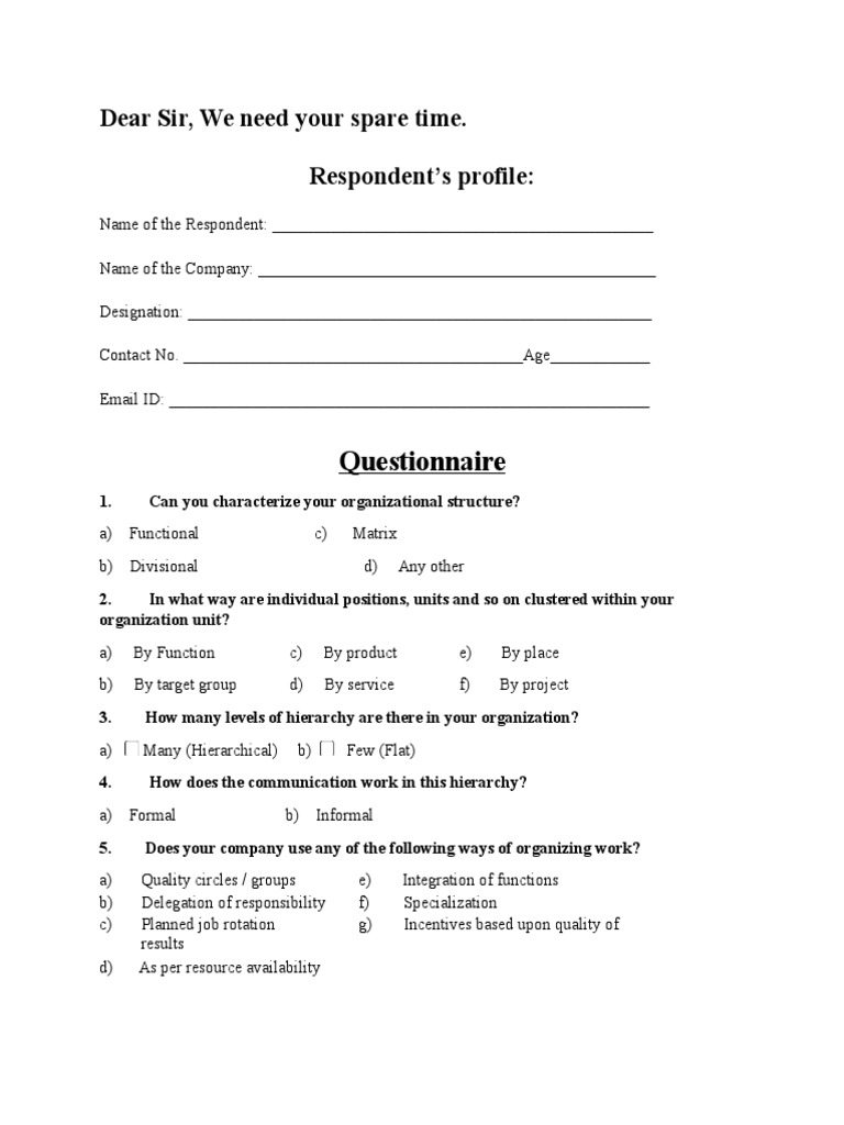 Questionnaire | Organizational Structure | Competence (Human Resources)