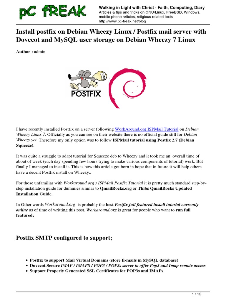 Install Postfix Mail Server Dovecot Mysql User Storage Debian Wheezy 7 Linux Pdf Advanced