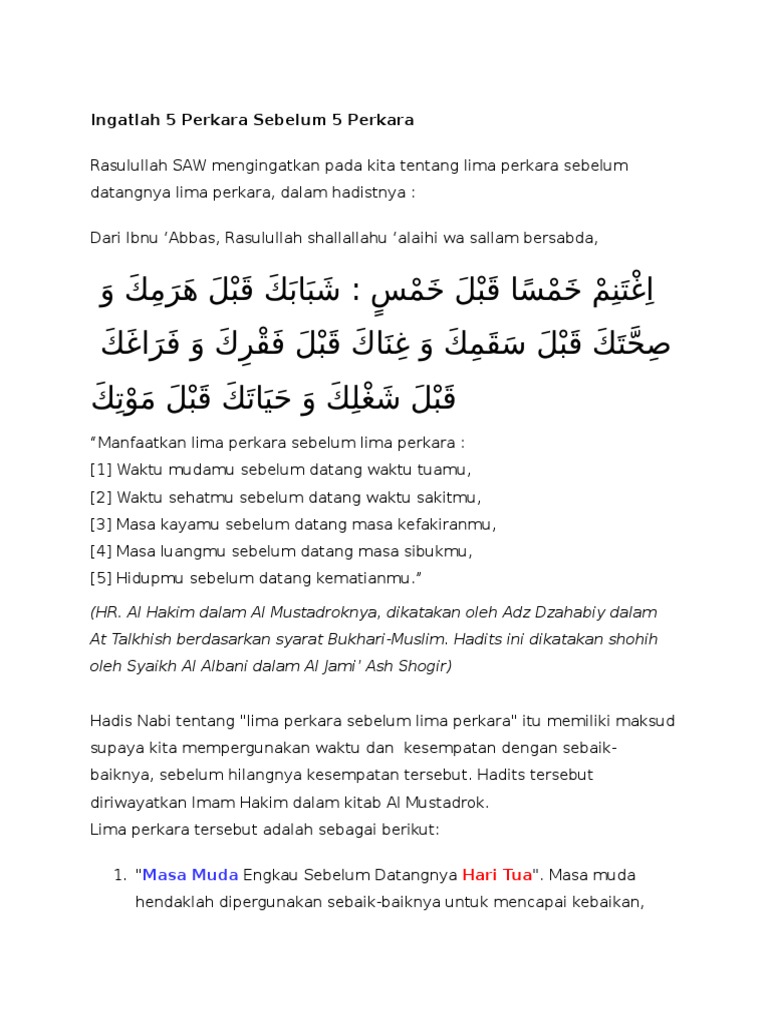 Lima Perkara Sebelum Lima Perkara | PDF