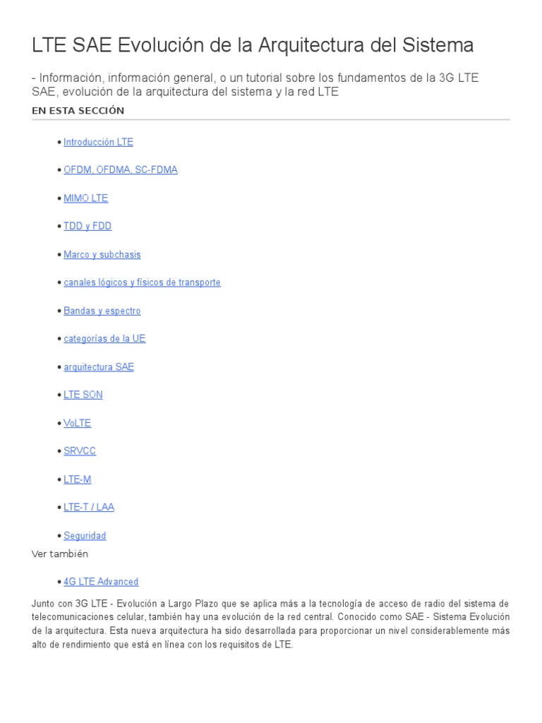 LTE SAE Evolución de La Arquitectura Del Sistema | PDF | Lte (Telecomunicaciones) | 3 G