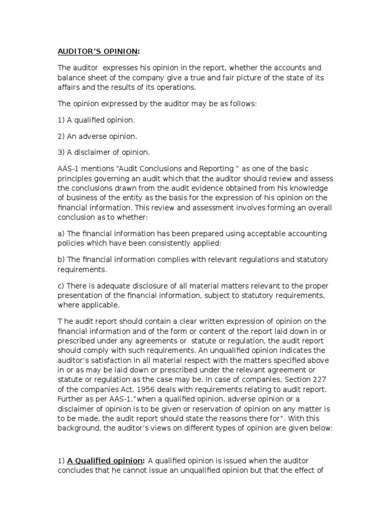 Auditor Opinion | PDF | Auditor's Report | Financial Audit