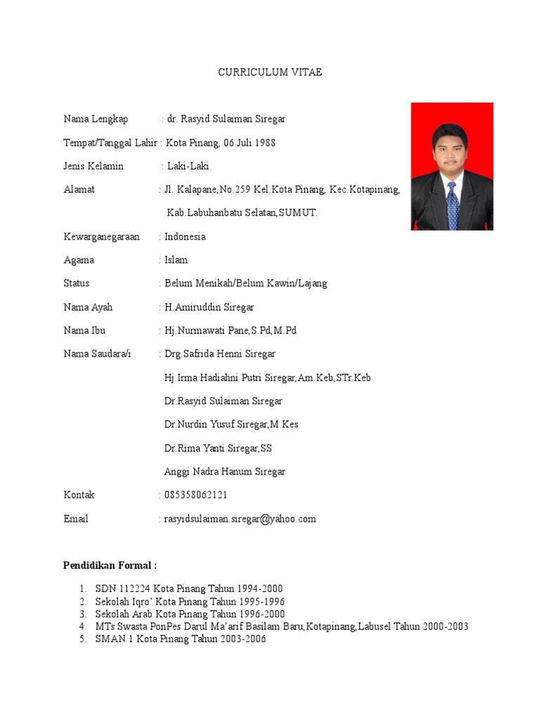 CV dr. Rasyid Sulaiman Siregar | PDF