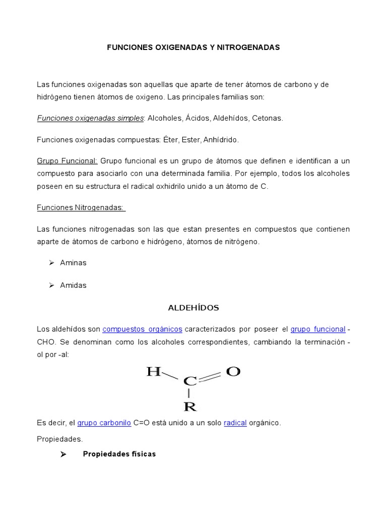 Funciones Oxigenadas y Nitrogenadas | PDF | Éter | Cetona