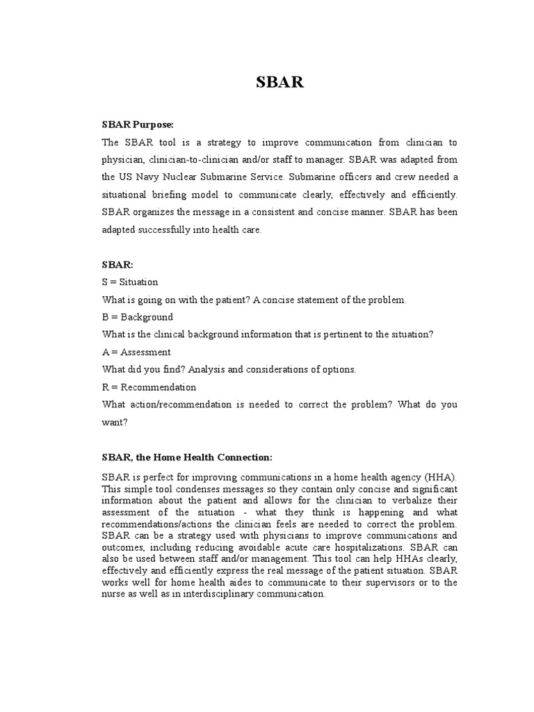 SBAR | PDF | Medicine | Health Sciences