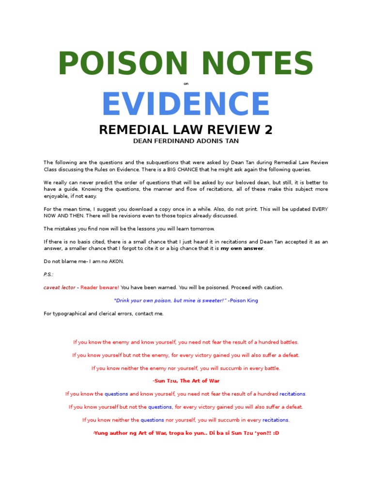 Evideads Poison Notes | PDF | Evidence (Law) | Burden Of Proof (Law)