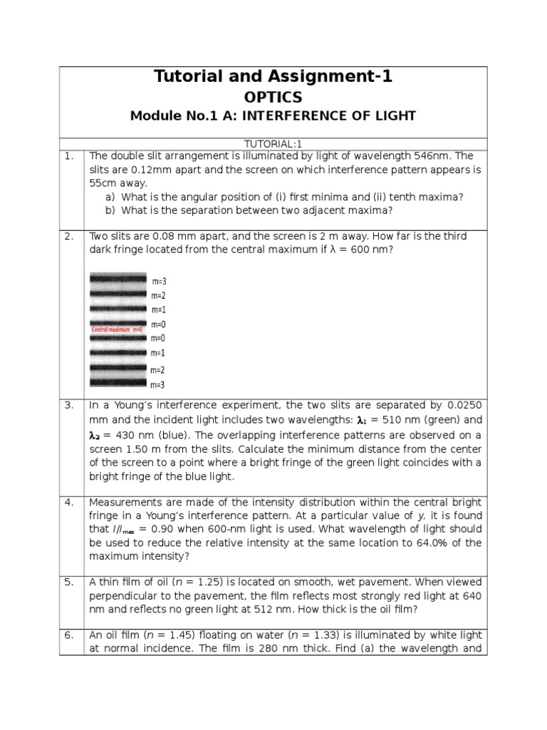 Assignment Interference 2016 | Download Free PDF | Wavelength | Interferometry