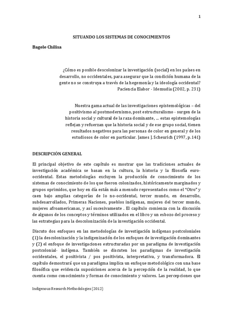 Bagele Chilisa. Situando Los Sistemas de Conocimiento | PDF ...