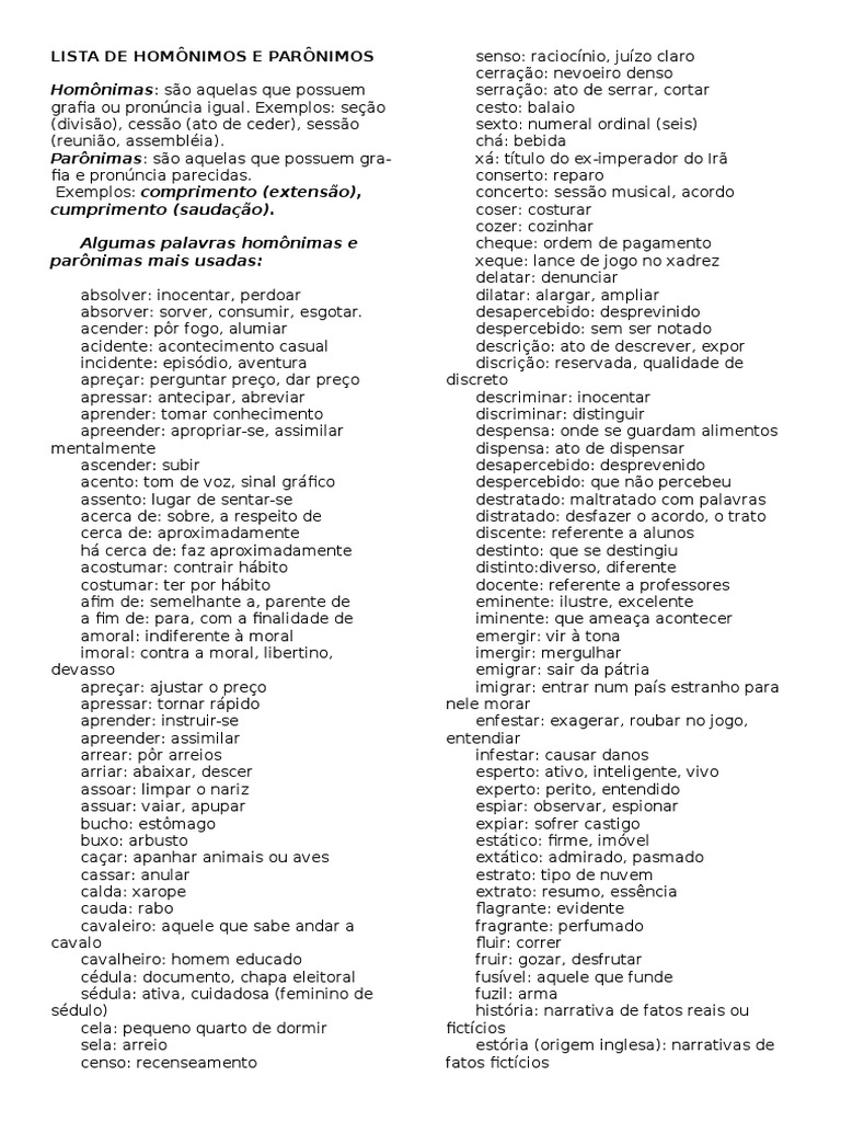 Lista de Homônimos e Parônimos | PDF | Natureza